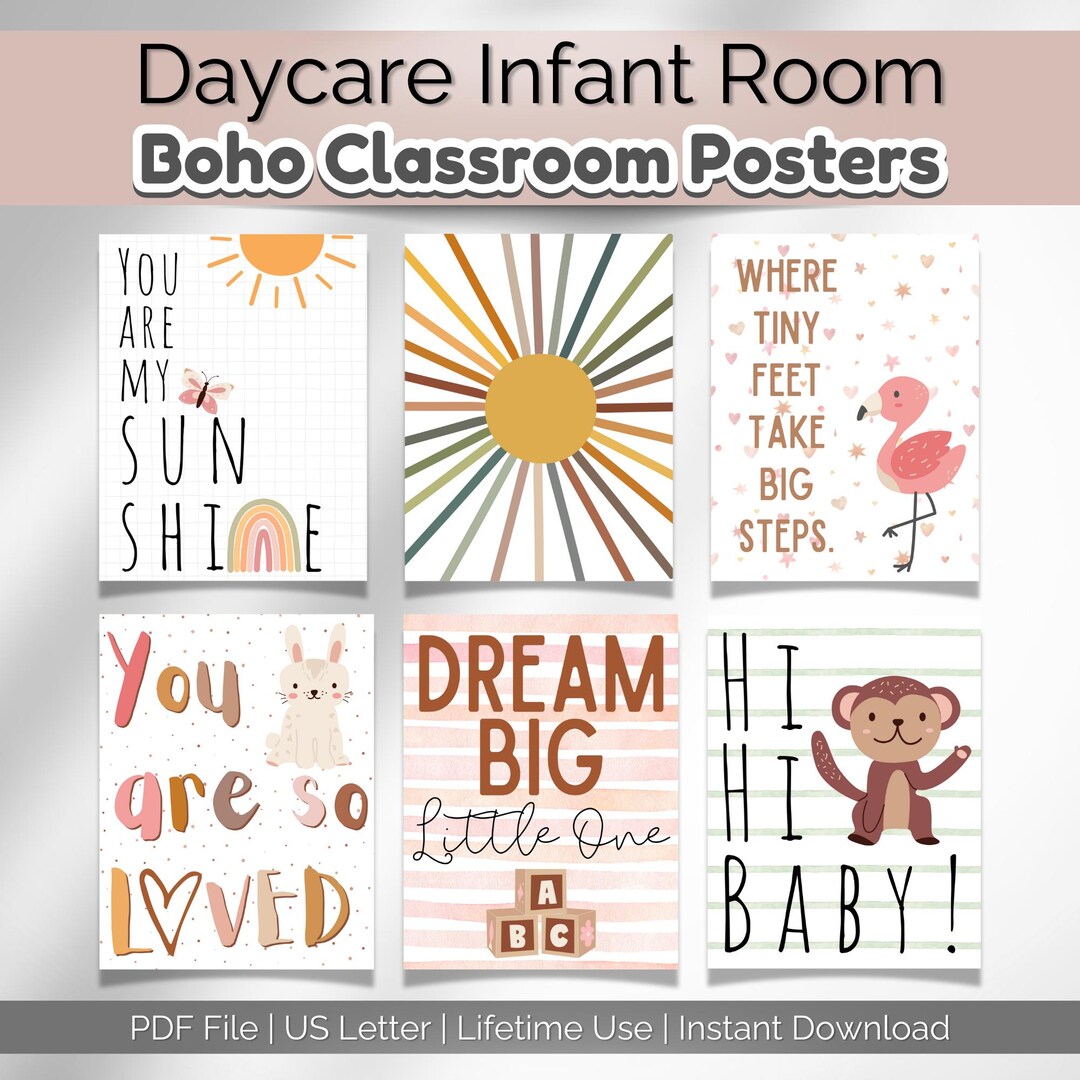 Daycare Infant Classroom Boho Rainbow Theme Posters | Neutral Infant ...