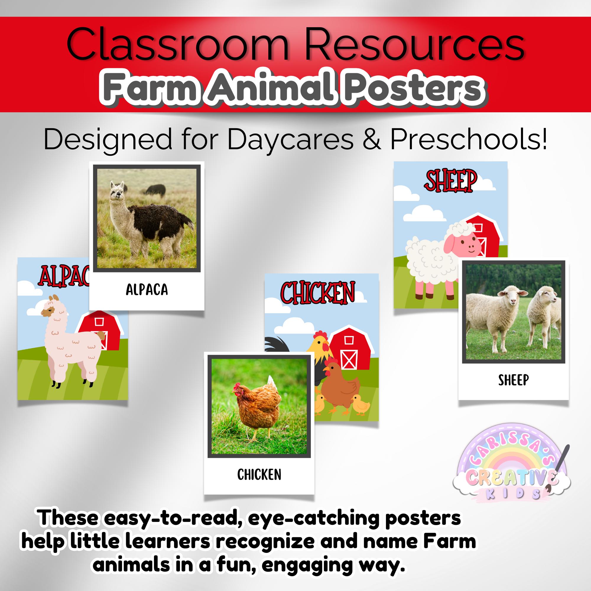 Preschool Farm Animal Posters | Daycare Playroom Farming Posters ...