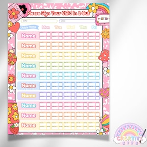 Daycare Sign in Sheets | Child Attendance Sign in and Out | Club Sign ...