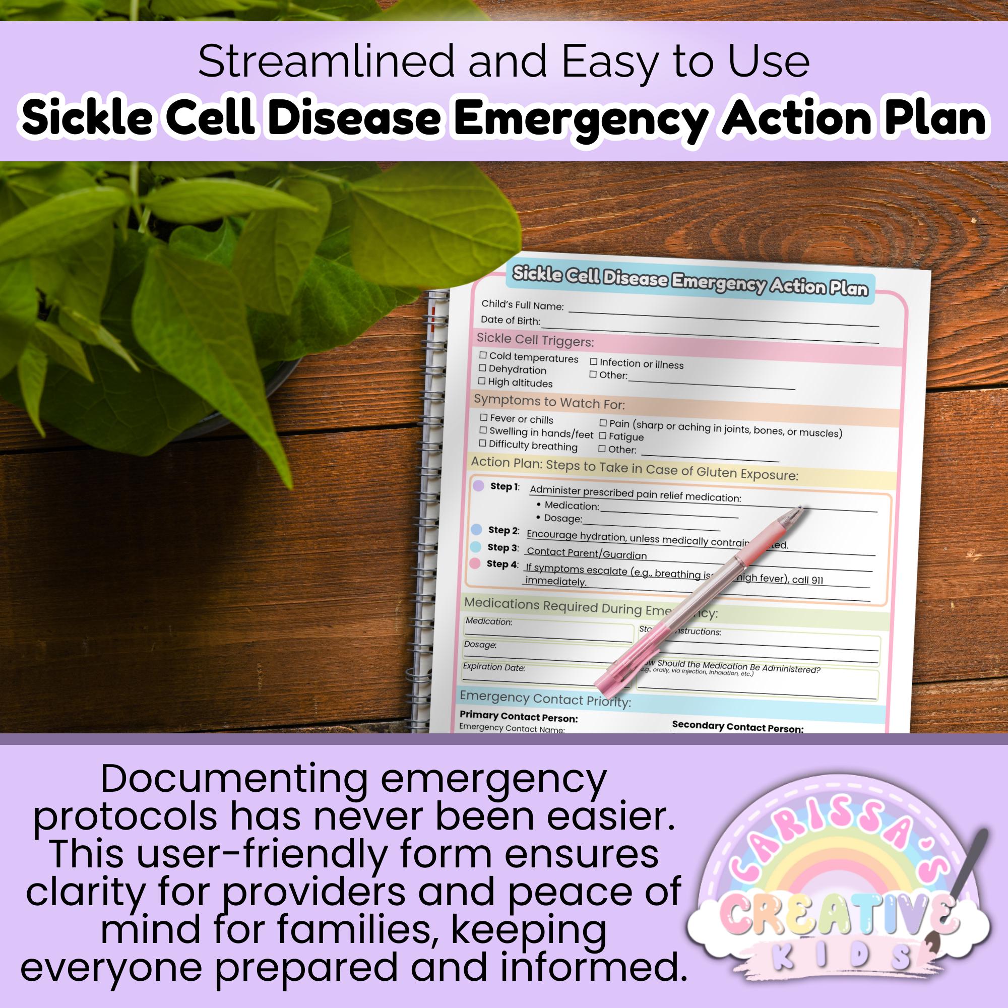 Sickle Cell Emergency Action Plan for Daycare | Editable Medical Form ...
