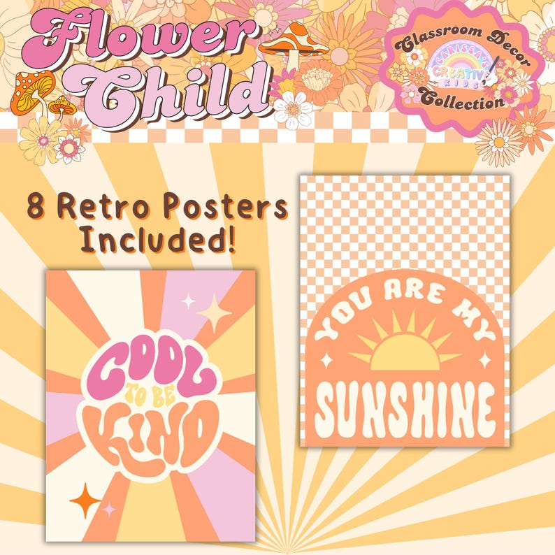 Retro Groovy Classroom Decor Posters | Boho Retro Classroom Theme ...