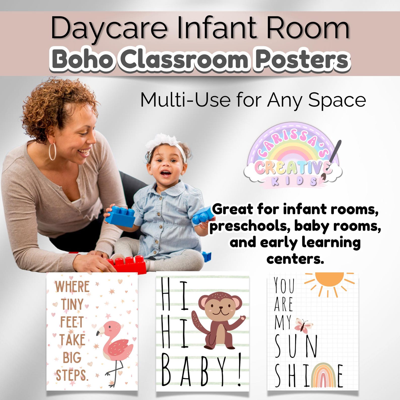 Daycare Infant Classroom Boho Rainbow Theme Posters | Neutral Infant ...