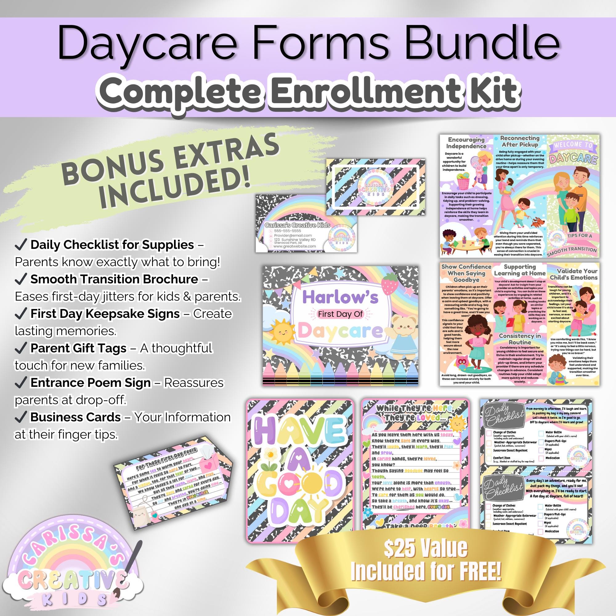 Daycare Forms Enrollment Welcome Package- Daycare Contract, Enrollment ...