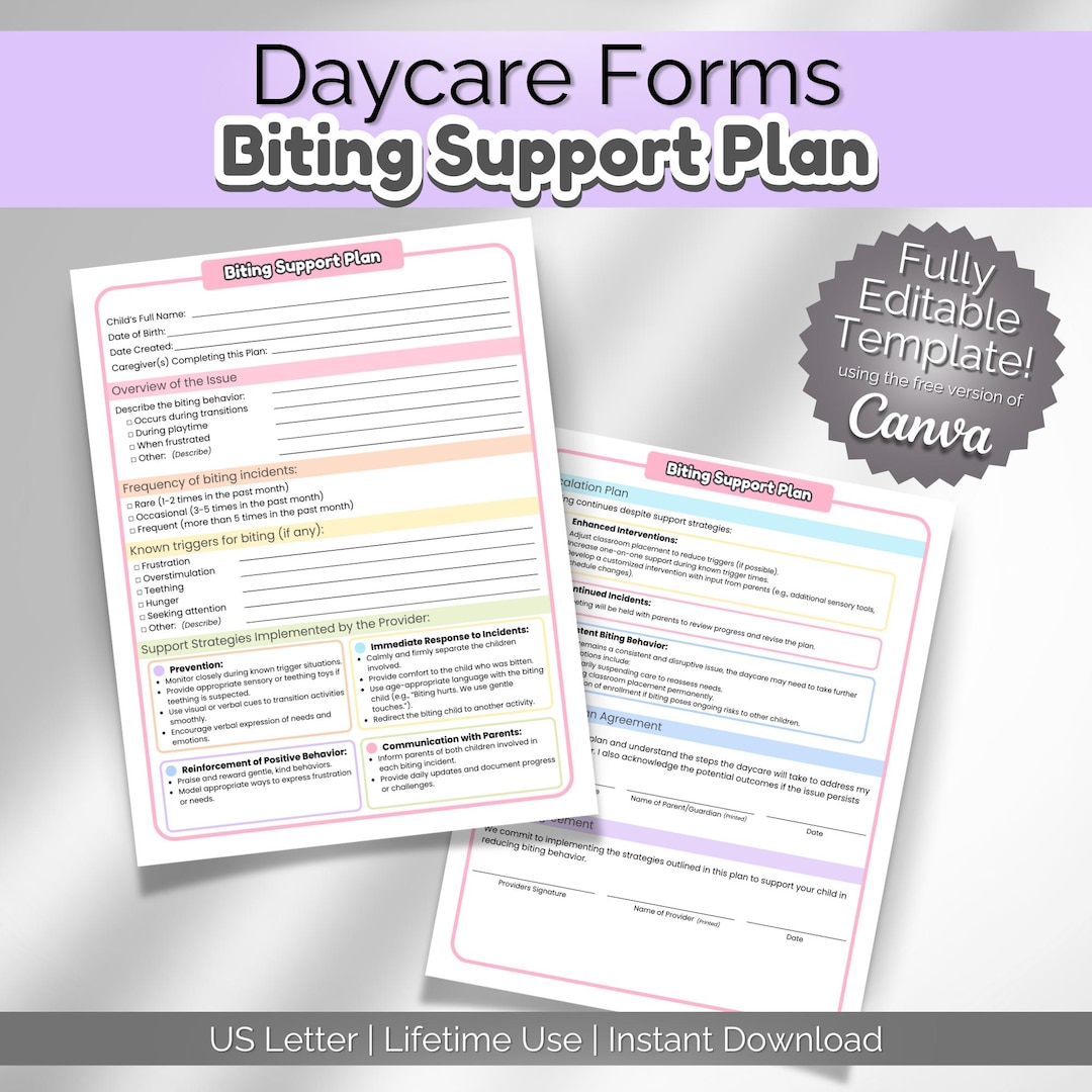 Daycare Biting Support Plan | Preschool Behavior Management | Daycare ...
