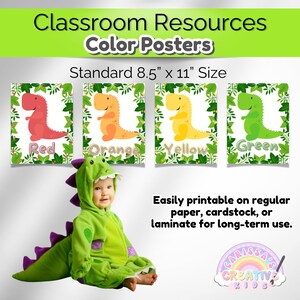 Dinosaur Theme Color Posters Daycare Classroom Decor | Prehistoric ...