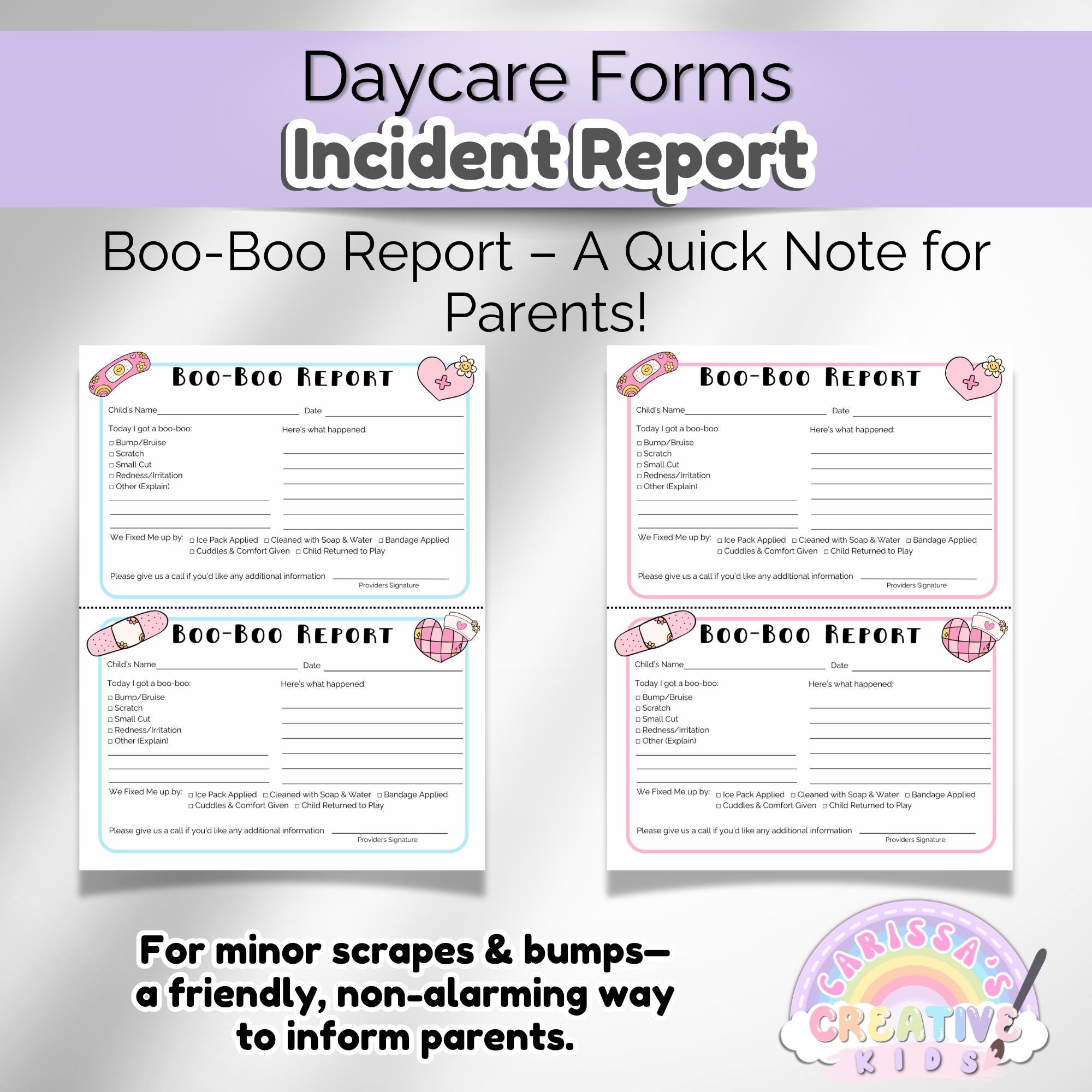 Incident Report Home Daycare Forms | Editable Template Format | Toddler ...
