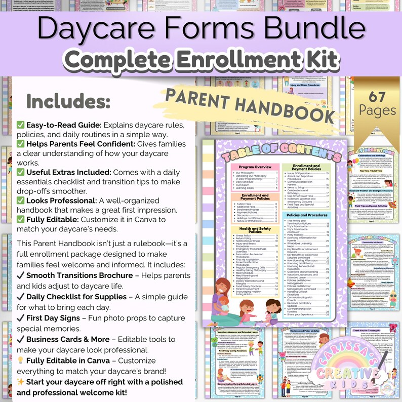 Daycare Forms Enrollment Welcome Package- Daycare Contract, Enrollment ...