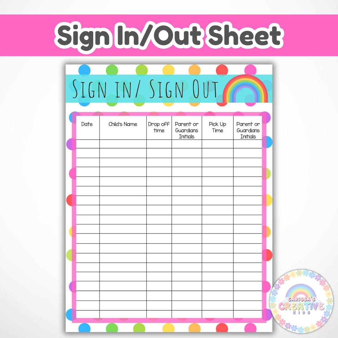 Sign in and Out Sheet | Daycare Form | School, Childcare, Home Daycare ...
