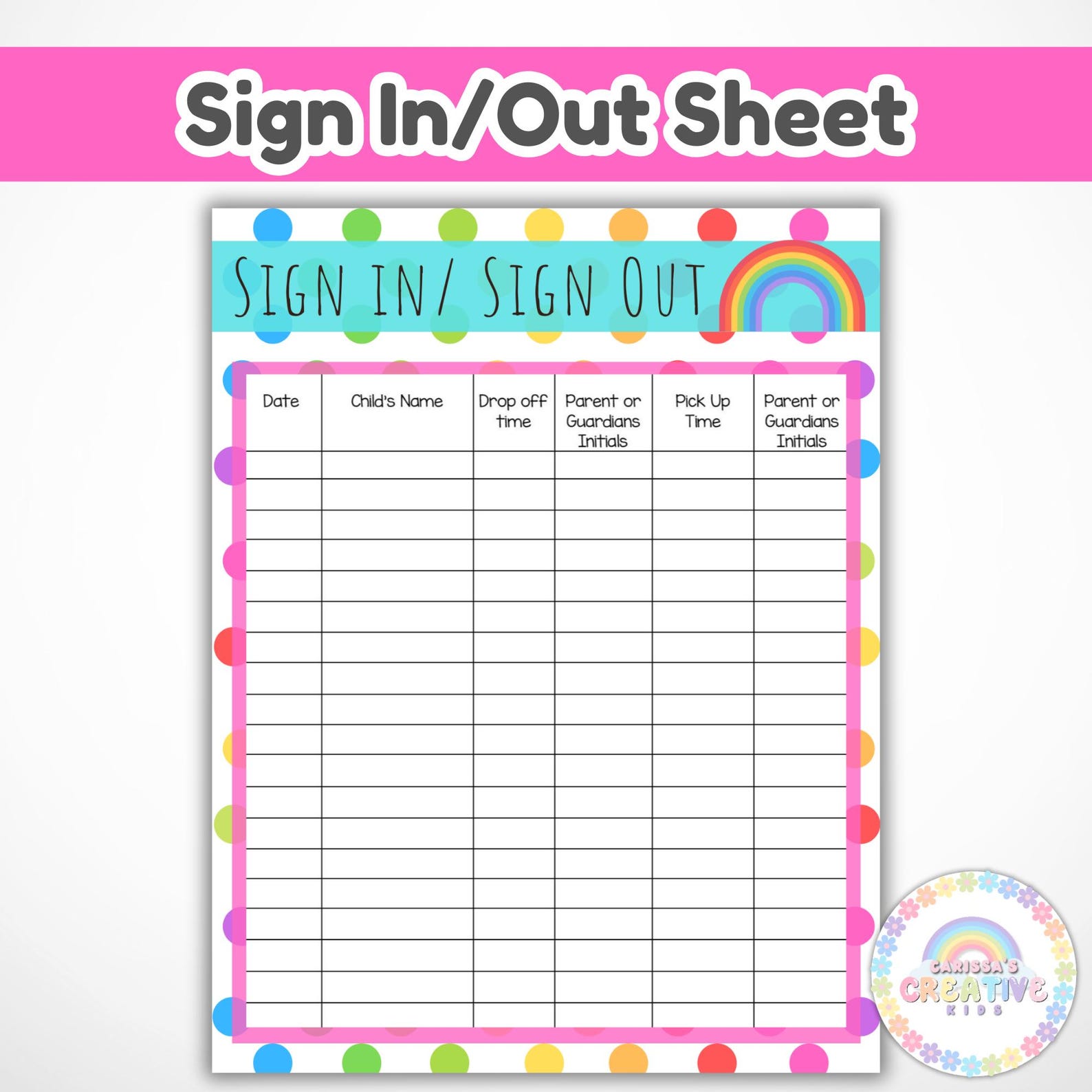 Sign in and Out Sheet | Daycare Form | School, Childcare, Home Daycare ...