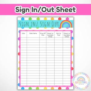 Sign in and Out Sheet | Daycare Form | School, Childcare, Home Daycare ...