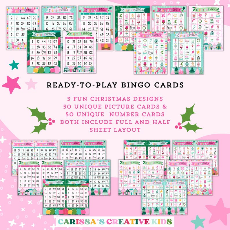 Printable Christmas Bingo | Family Holiday Party Game | 50 Picture & 50 ...