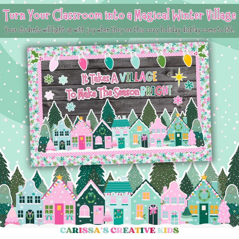 Christmas Village Bulletin Board Kit | Printable Classroom Decor ...