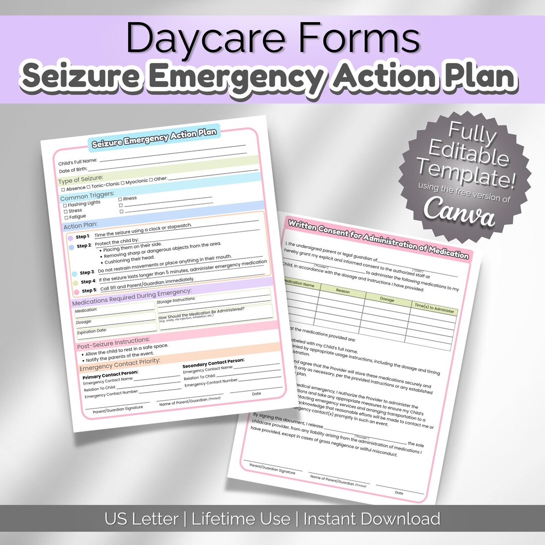 Daycare Forms- Seizure Emergency Action Plan | Childcare Contract Forms ...