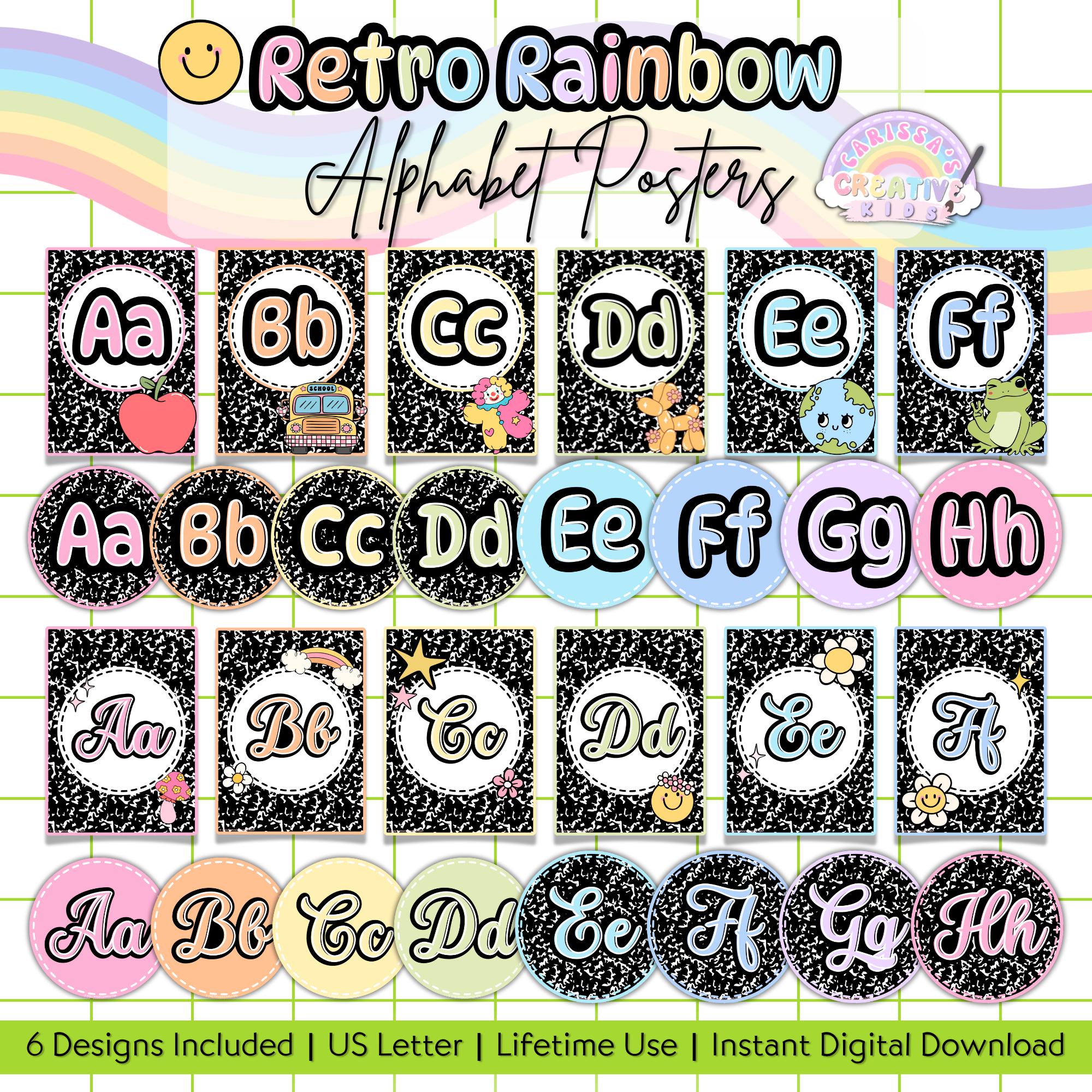 Classroom Decor Alphabet Posters | Retro Rainbow Classroom Theme ...