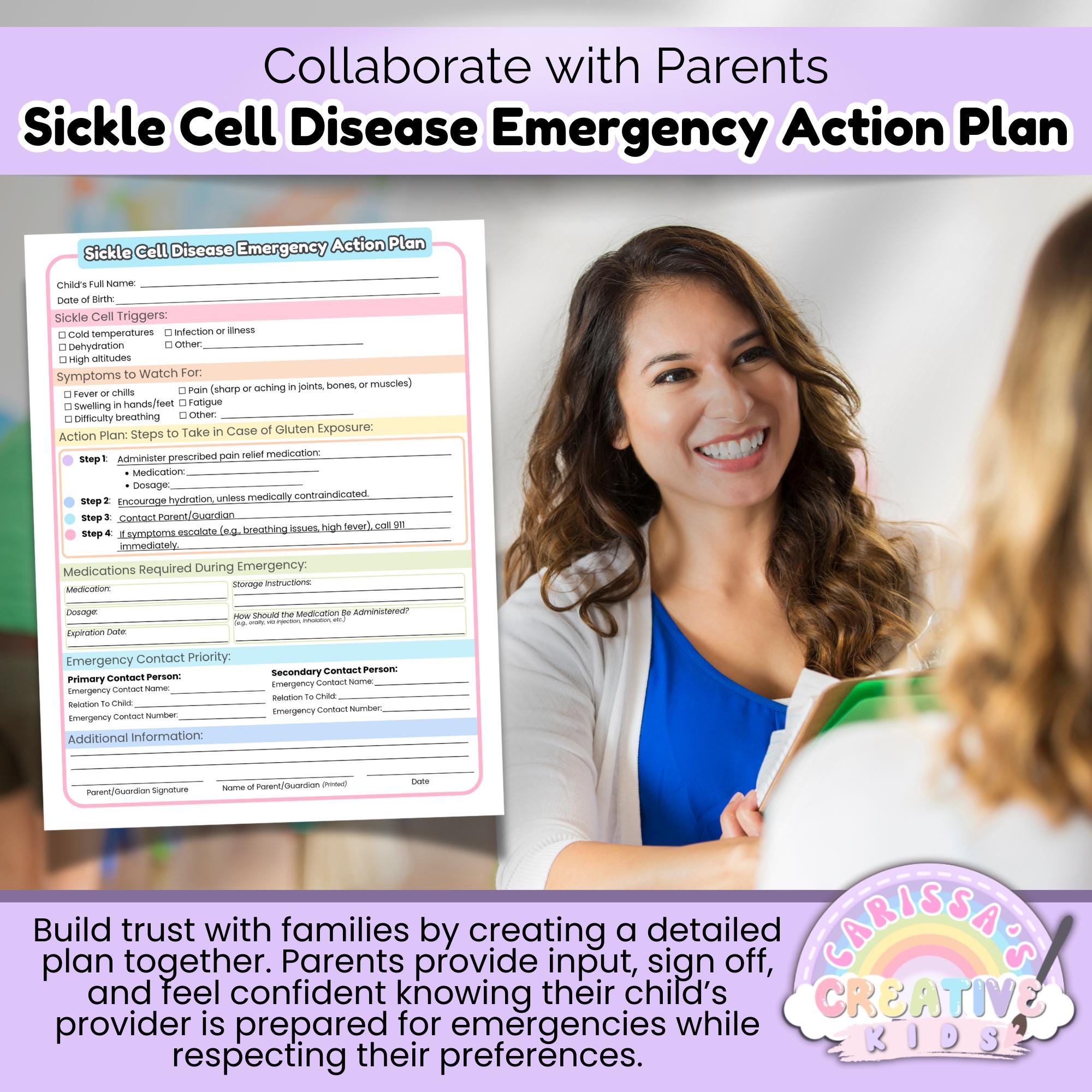 Sickle Cell Emergency Action Plan for Daycare | Editable Medical Form ...