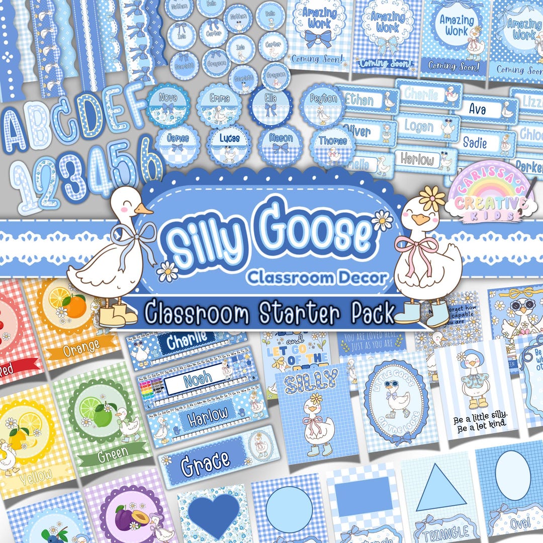 Silly Goose Classroom Decor Bundle | Printable Blue Gingham Decor for ...