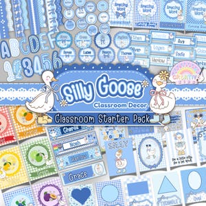 Silly Goose Classroom Decor Bundle | Printable Blue Gingham Decor for ...
