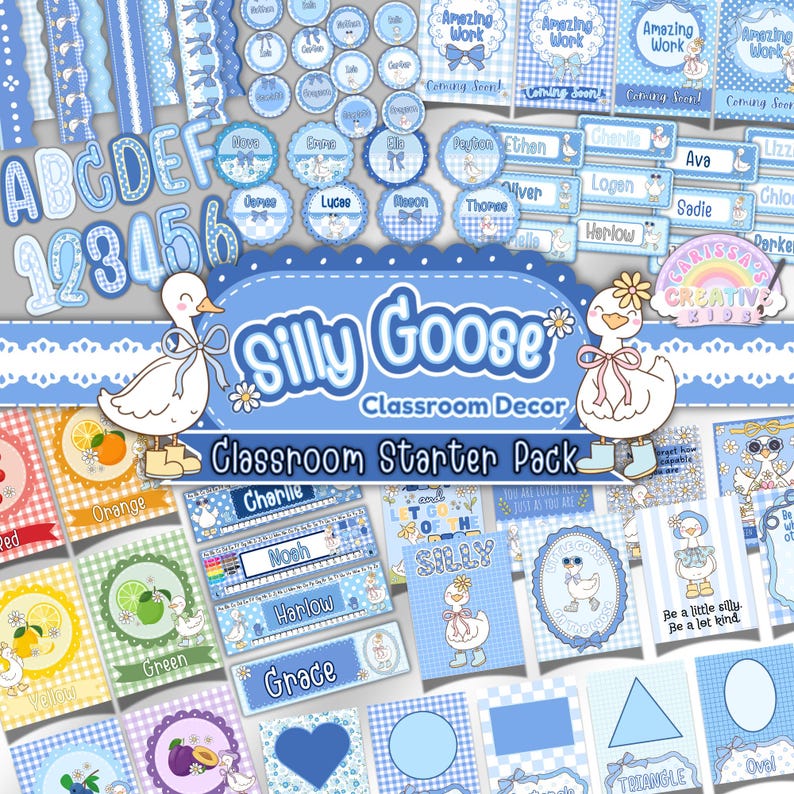 Silly Goose Classroom Decor Bundle | Printable Blue Gingham Decor for ...