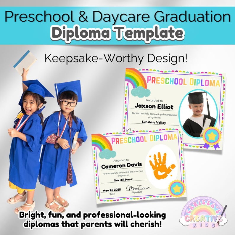 Editable Preschool Graduation Certificate | Graduation Diploma Template ...