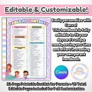 Daycare Forms- Editable Parent Handbook Template | Childcare Policies ...