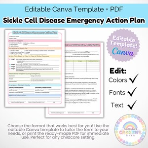 Daycare Forms- Sickle Cell Disease Emergency Action Plan Editable ...