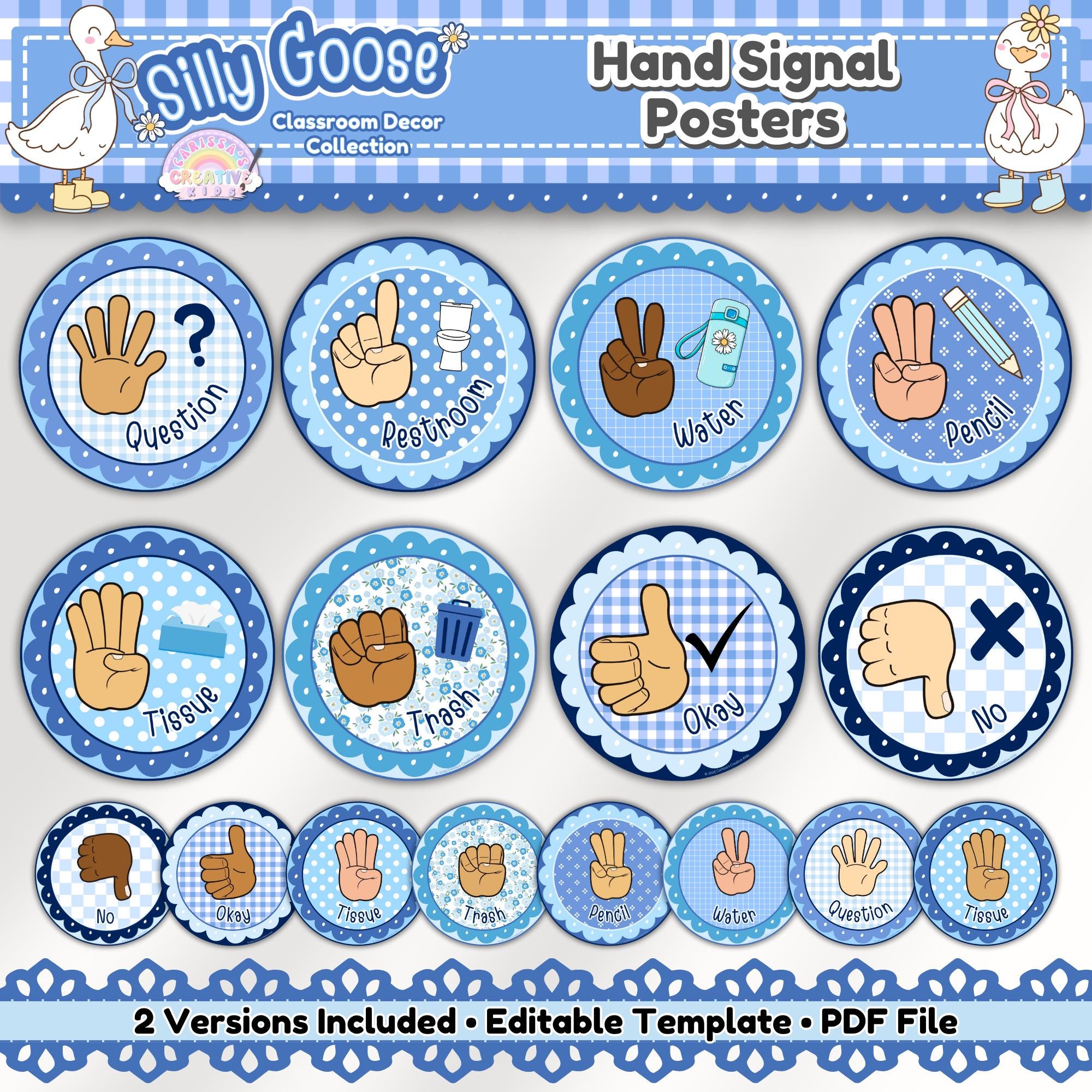 Silly Goose Hand Signal Posters • 6 Skin Tones • Editable Canva ...