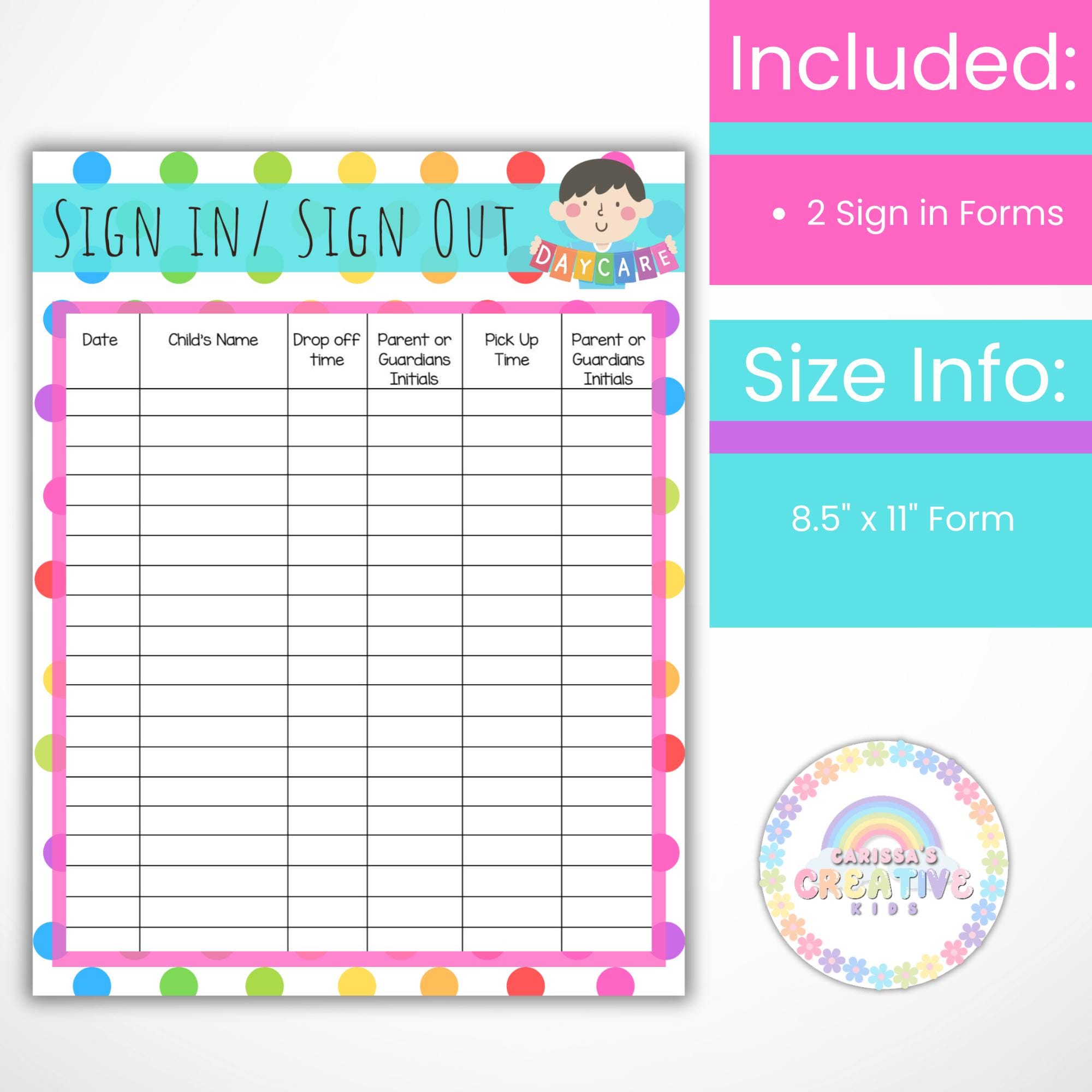 Sign in and Out Sheet | Daycare Form | School, Childcare, Home Daycare ...