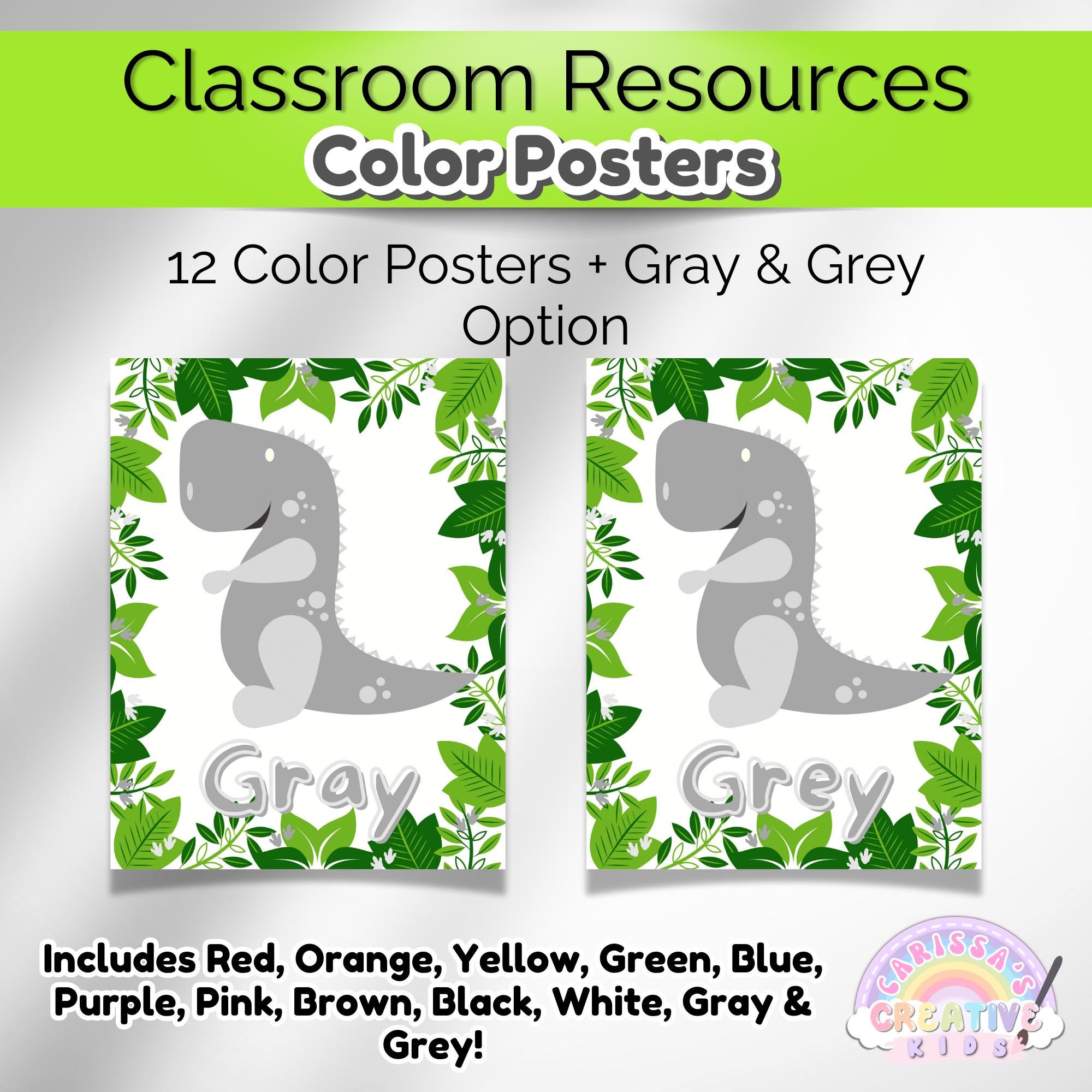 Dinosaur Theme Color Posters Daycare Classroom Decor | Prehistoric ...