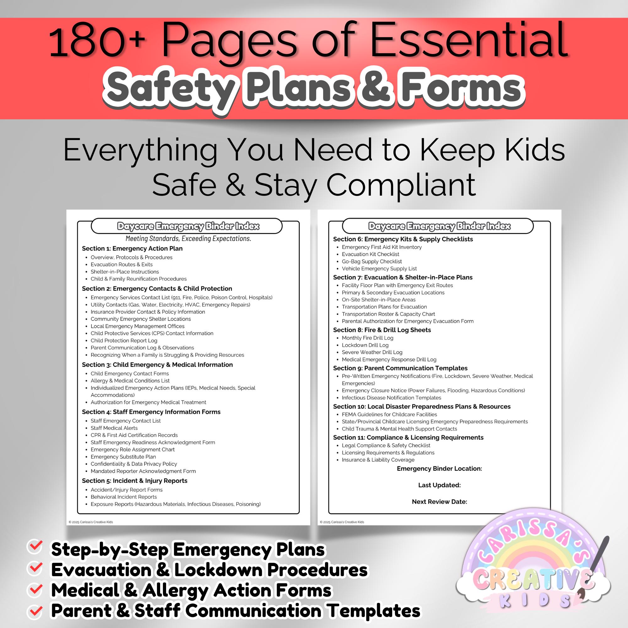 Daycare Emergency Planning Binder Editable Template | Emergency Action ...
