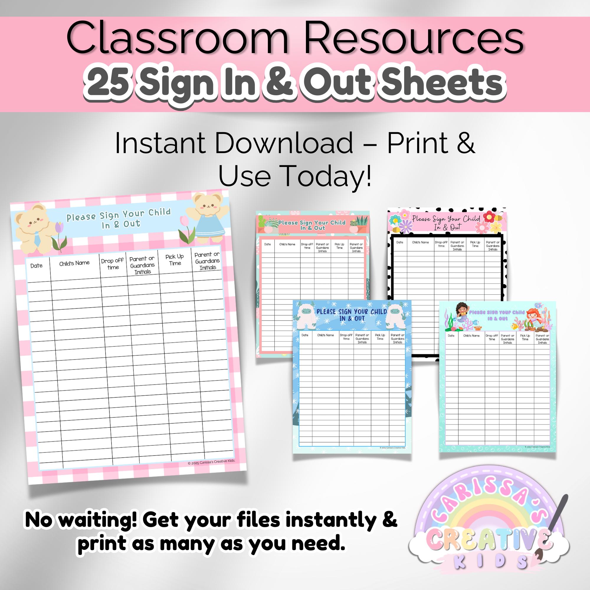 25 Printable Sign in and Out Sheets for Childcare | Daycare Sign in ...