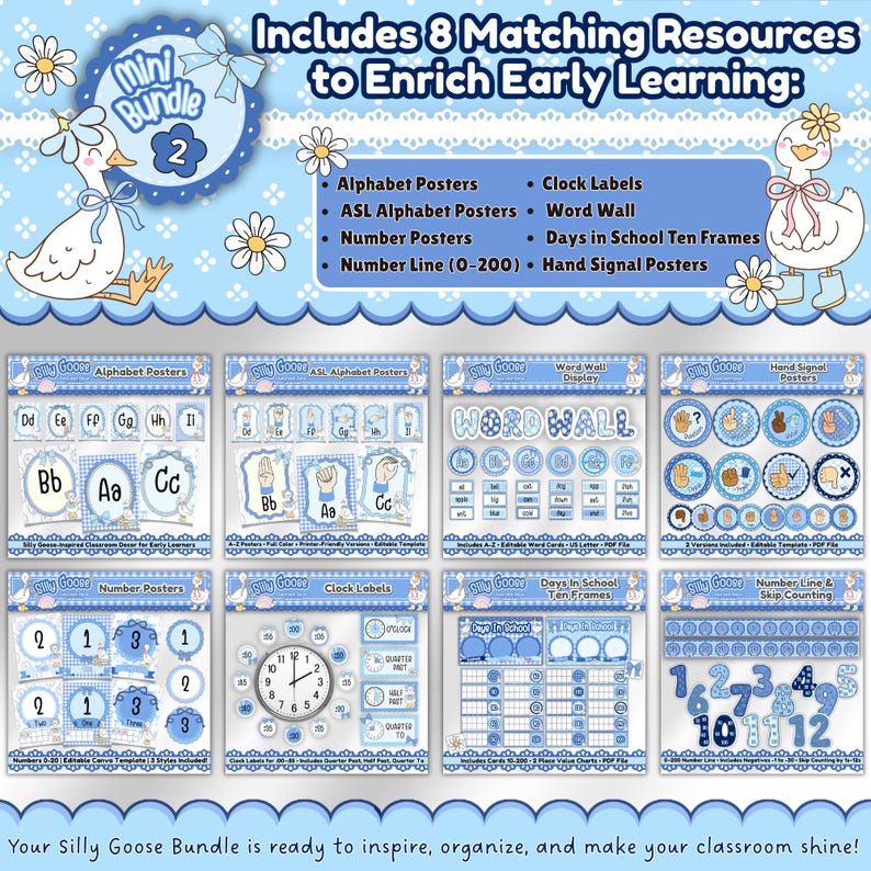 Silly Goose Classroom Decor Bundle | Alphabet Posters, Math Charts ...