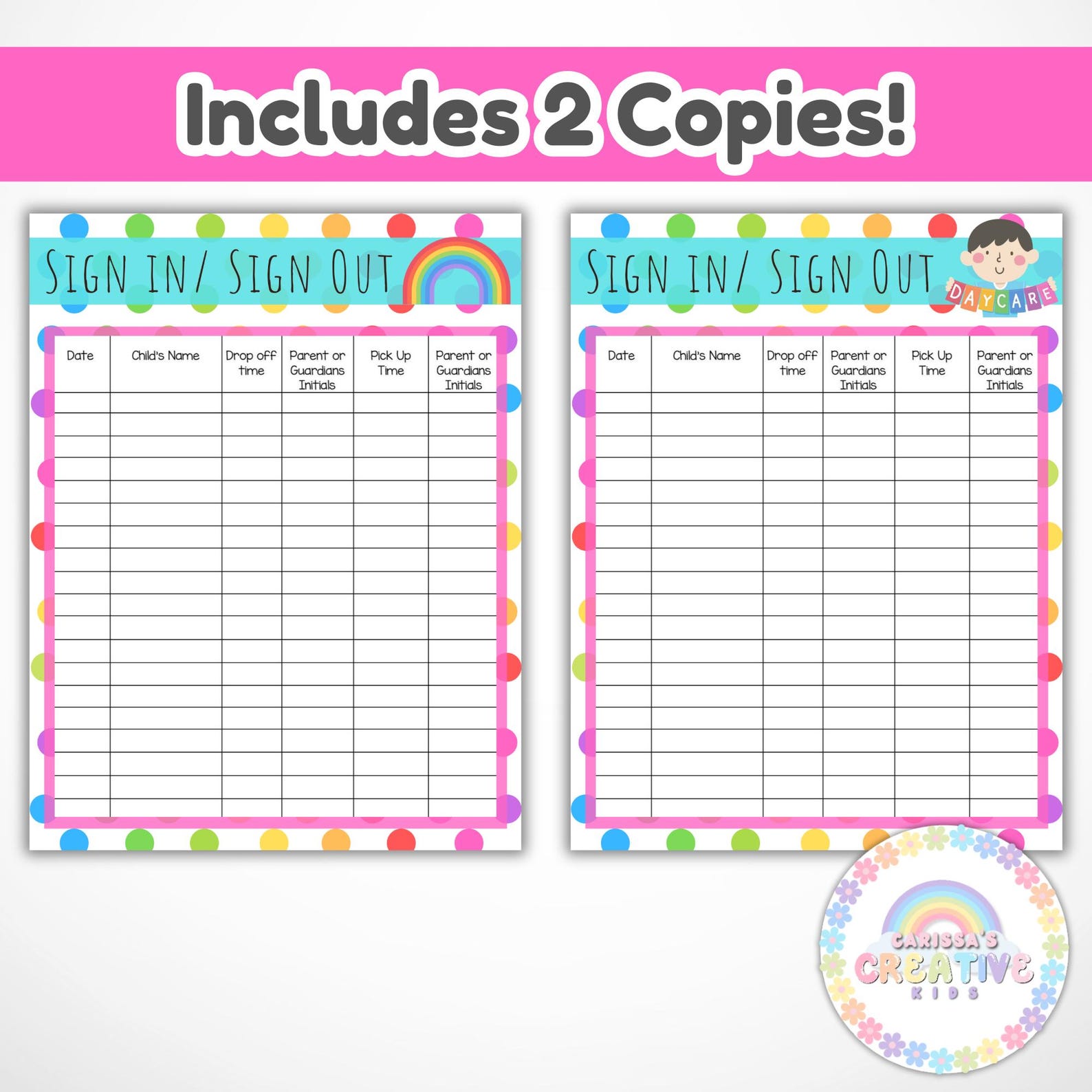 Sign in and Out Sheet | Daycare Form | School, Childcare, Home Daycare ...