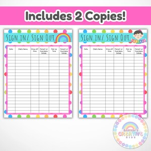 Sign in and Out Sheet | Daycare Form | School, Childcare, Home Daycare ...