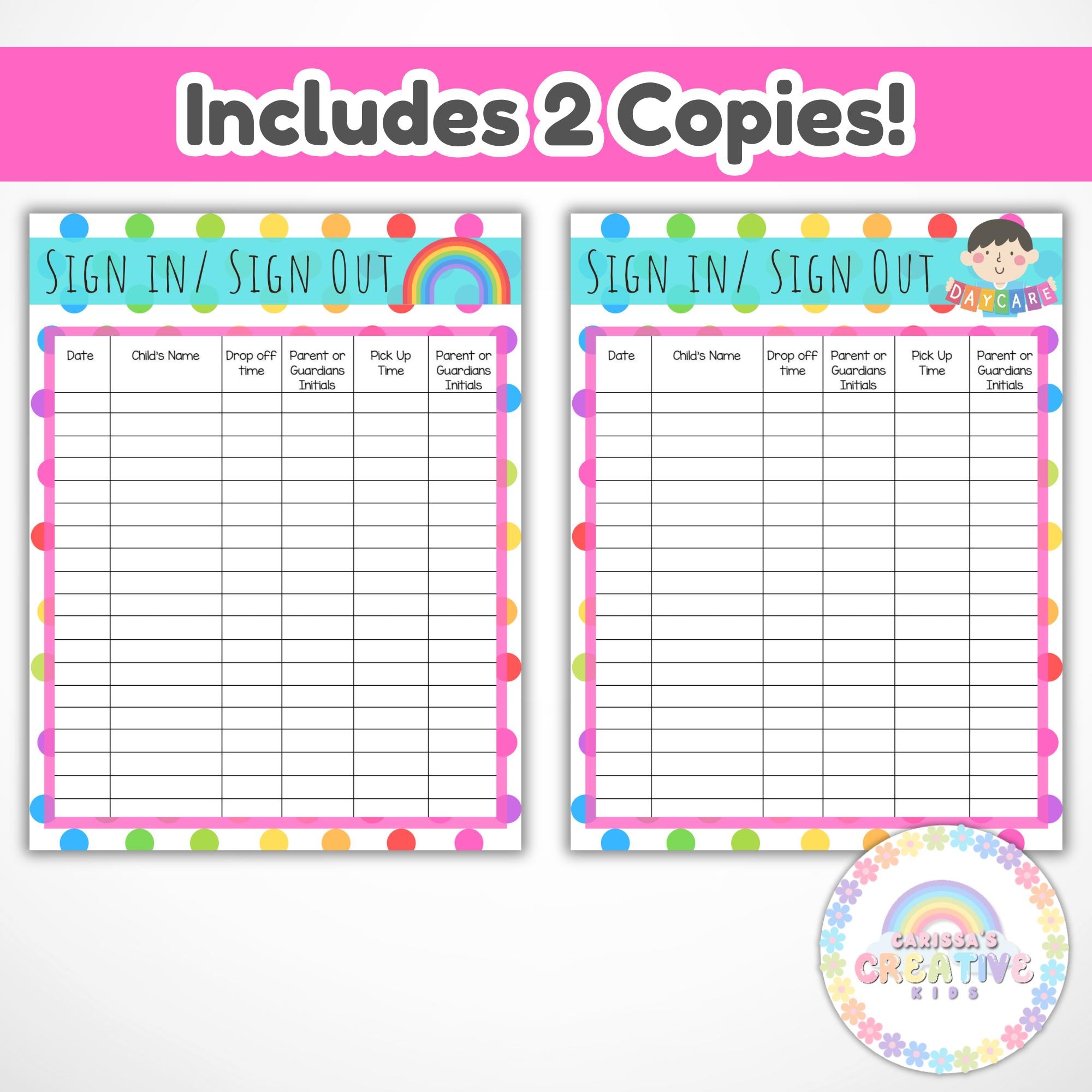 Sign in and Out Sheet | Daycare Form | School, Childcare, Home Daycare ...