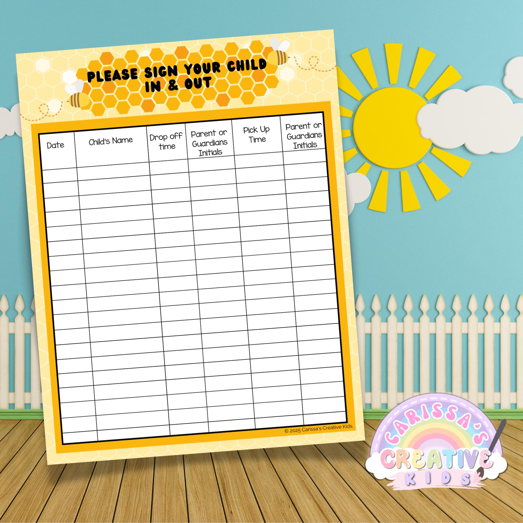 25 Printable Sign in and Out Sheets for Childcare | Daycare Sign in ...