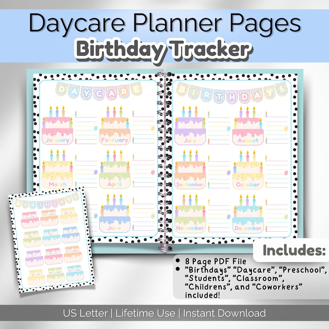 Birthday Tracker - Printable Daycare Binder Page - Daycare Teacher ...