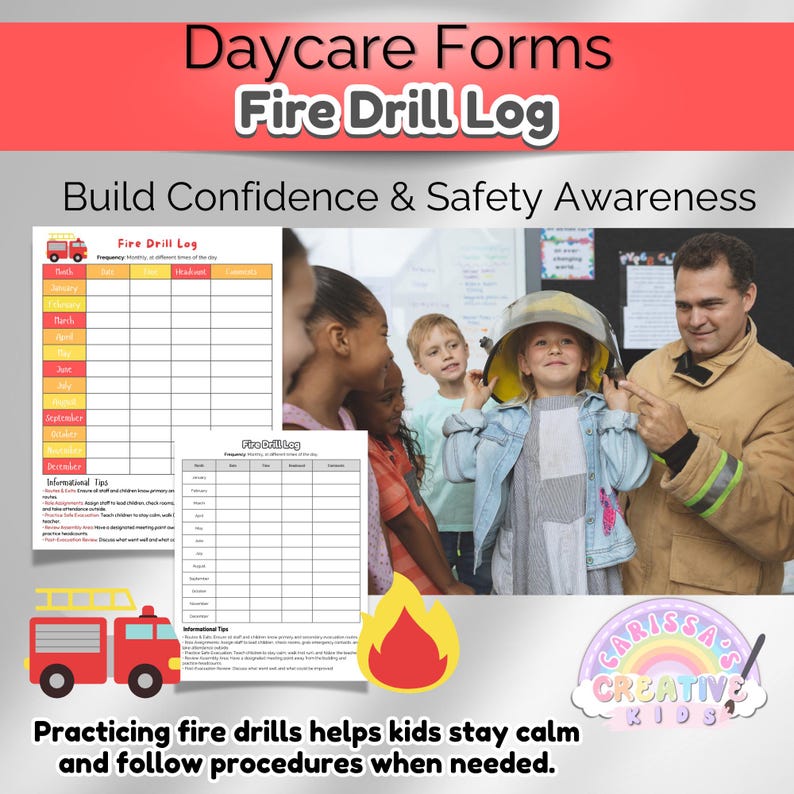 Fire Drill Log Template | Fire Drill Record Form | Daycare & Preschool ...