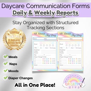 Daycare Daily Weekly Report Forms | Toddler Daily Report Daycare Log ...