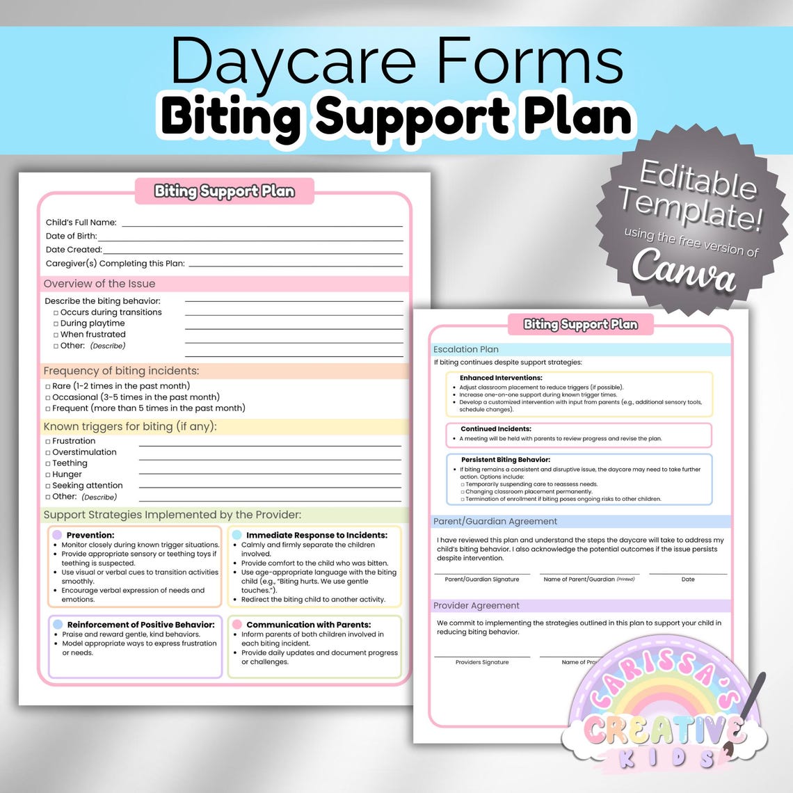 Daycare Biting Support Plan | Preschool Behavior Management | Daycare ...