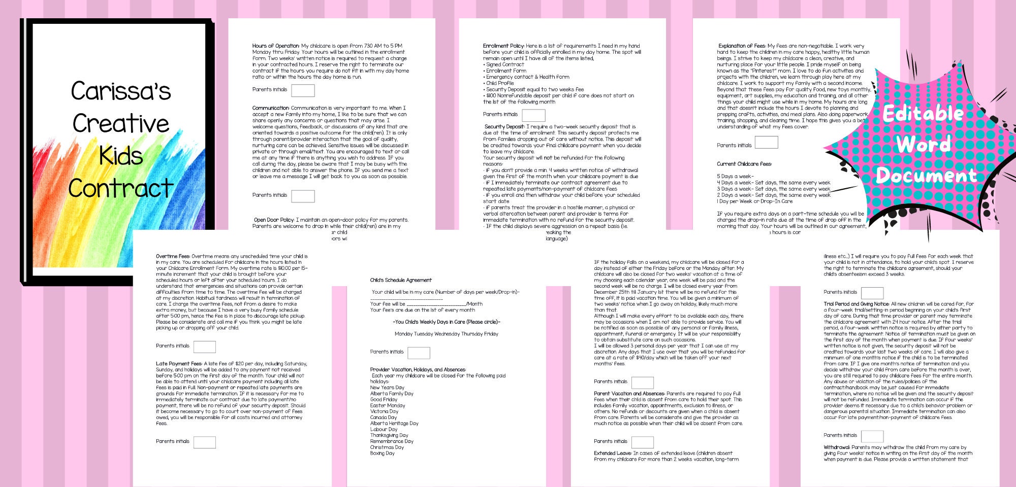 Contrato de cuidado de niños y manual para padres | Etsy