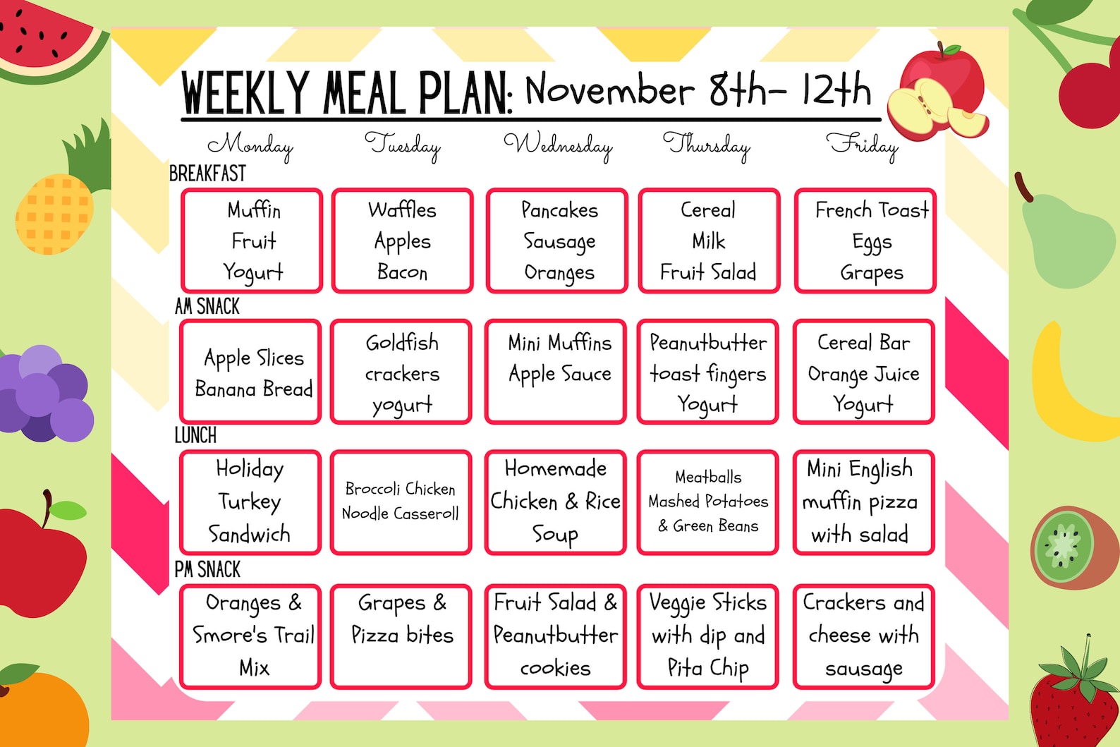 Editable Daycare Meal Planner Childcare Menu Planner Home Daycare Menu ...