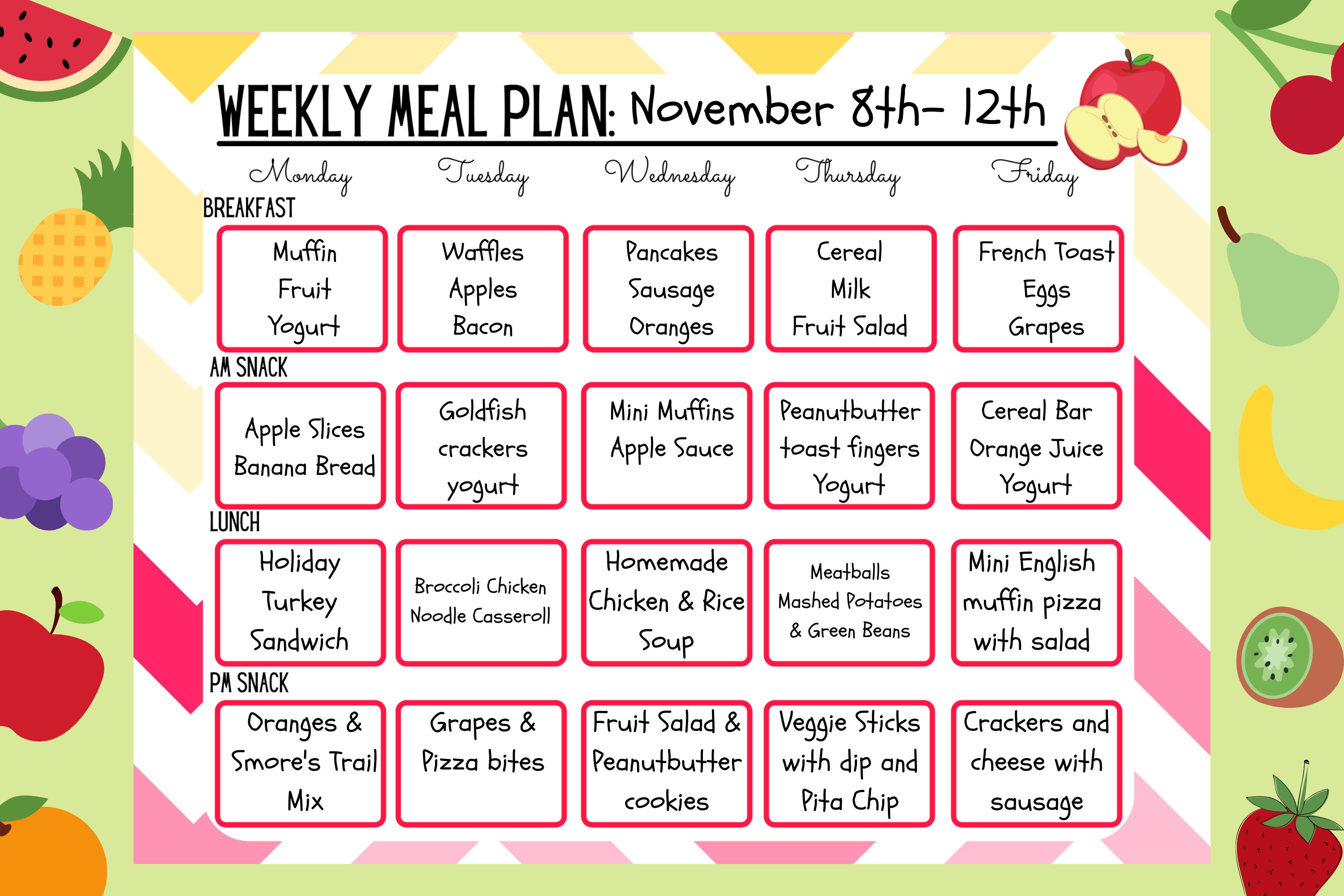 Editable Daycare Meal Planner Childcare Menu Planner Home - Etsy