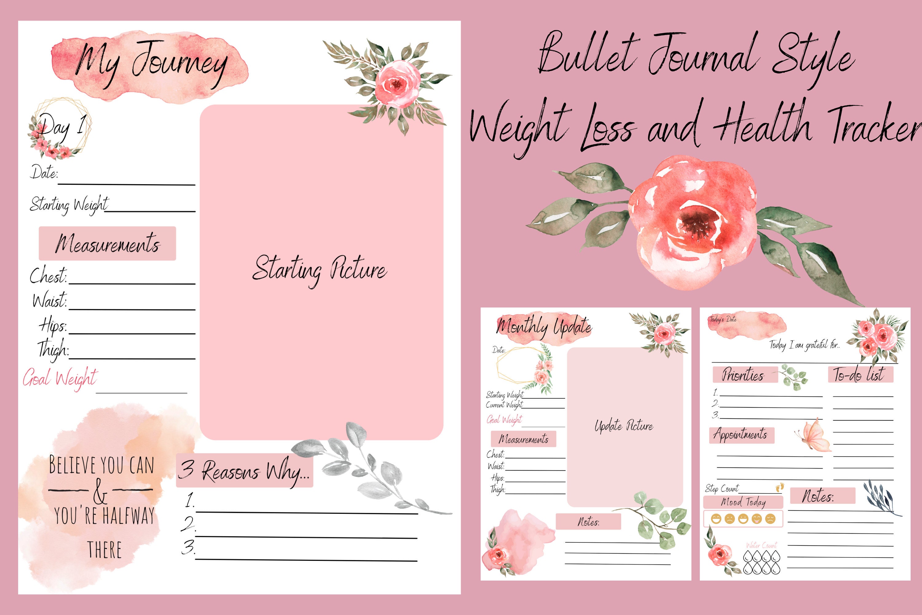 Printable Weight Loss Tracker Journal | Health and Wellness Journal ...