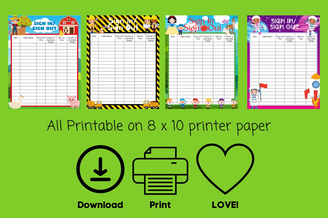 Cute and Colorful Daycare Sign in and Out Sheets Perfect for Your ...