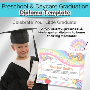 Preschool Graduation Diploma Template | Kindergarten Grad Certificate ...