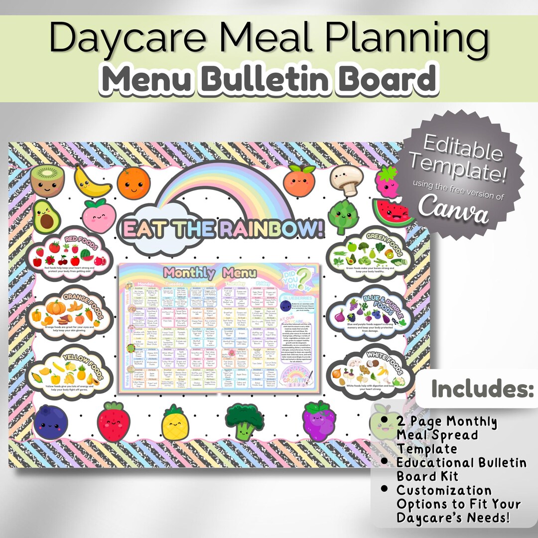 Daycare Menu Template Bulletin Board Kit | Pre K School Morning Lunch ...