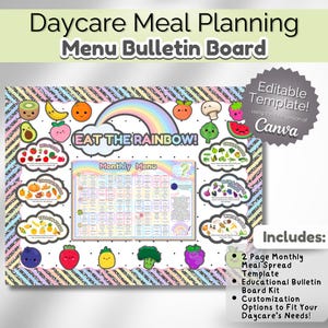 Daycare Menu Template Bulletin Board Kit | Pre K School Morning Lunch ...