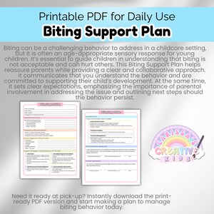 Daycare Biting Support Plan | Preschool Behavior Management | Daycare ...