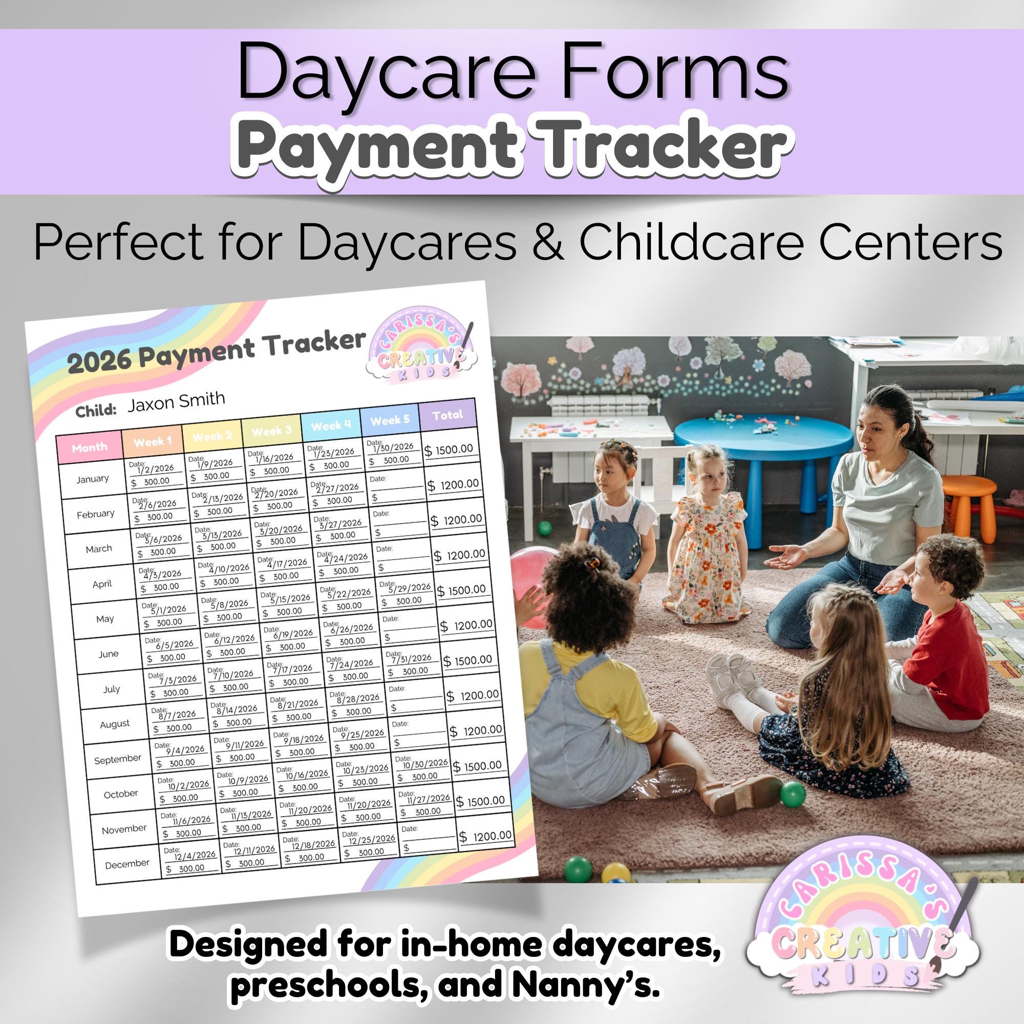 Daycare Payment Tracker 2026 – Editable Tuition Log PDF & Canva ...