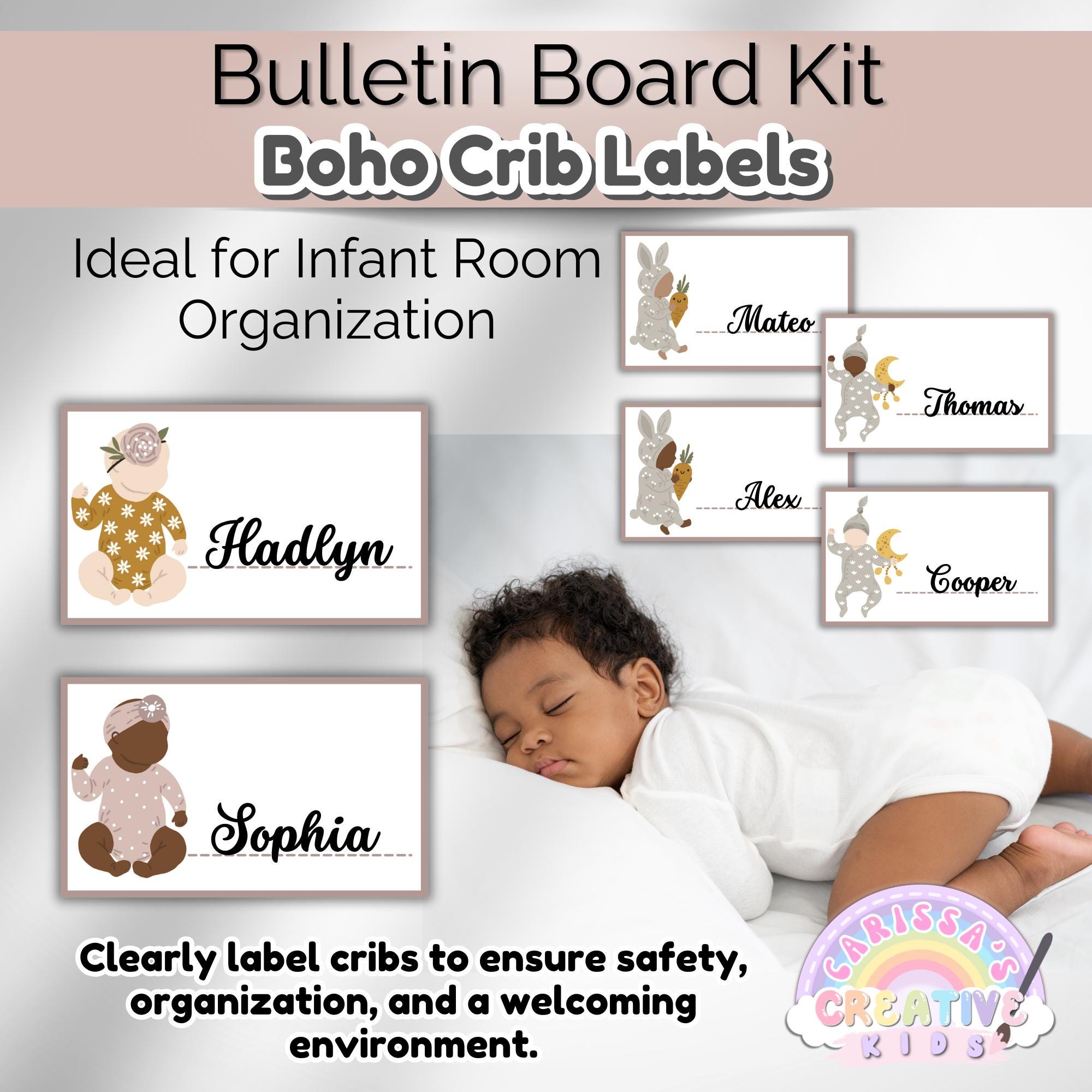 Boho Daycare Crib Labels Infant Classroom Printables Template | Name ...